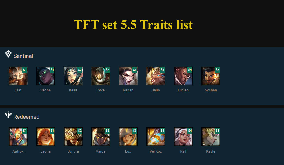 TFT set 5.5 Traits list